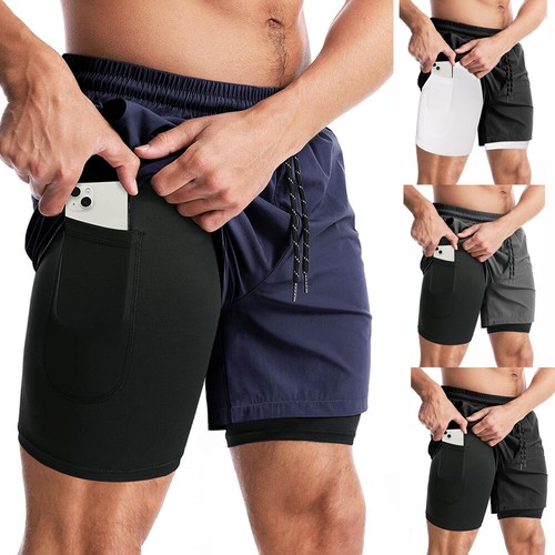 2-in-1 Men Sports Training Running Bodybuilding Workout Fitness Shorts ...