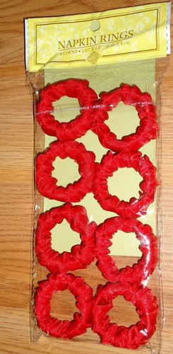 Napkin Rings RED CLOTH over Plastic Rings NEW with opened package set ...