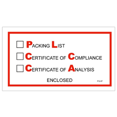 PL97 Pre-printed Envelope, Packing List/Cert of Compliance/Cert. of ...