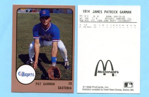1988 ProCards Minor League -Gastonia Rangers -Pat Garman- Box 199 | eBay