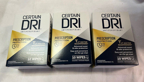 3-Pack Certain Dri Antiperspirant Wipes for Excessive Sweating, 10ct ...