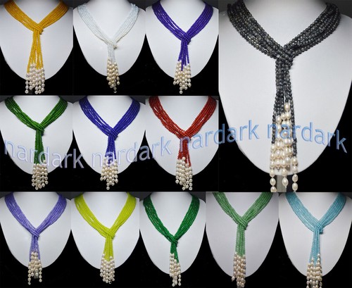 3 Strands Natural 4mm Gemstone Round Beads 7-8mm White Pearl Scarf ...