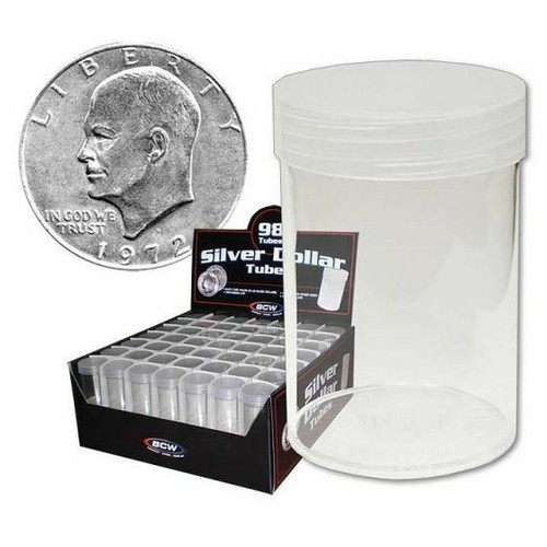 (Pack of 25) BCW Clear Round Coin Tubes SILVER DOLLAR SIZE Heavy Duty ...