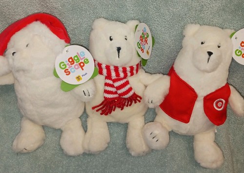 3 Giggle Scape Plush. Target Vest, Scarf, Hat 7" Polar Bears. Lot Of 3 ...