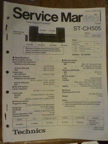 Technics / Panasonic ST-CH505 Stereo Tuner ORIGINAL Service Manual | eBay