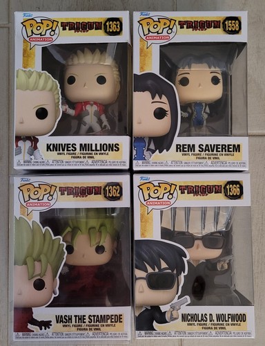 Trigun Funko Pops-Knives Millions, Rem Saverem, Nicholas Wolfwood, Vash ...