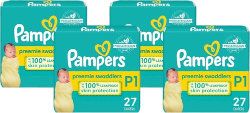 Pampers Swaddlers Diapers Preemie - Size P1, 27 Count, (Pack of 4 ...