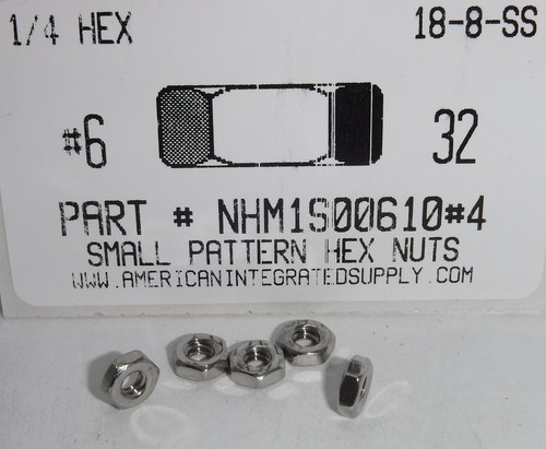 #6-32 Small Pattern Hex Nuts 1/4 inch across the flats Stainless Steel ...