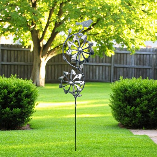 Heavy Duty Double Spinner w/Bird Metal Welded Yard Stake Wind Spinner ...