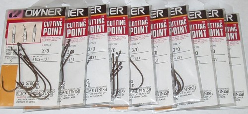 10 PACKS (50 HOOKS) OWNER STRIGHT 3X STRONG 3/0 WORM #5103 WIDEGA FREE ...