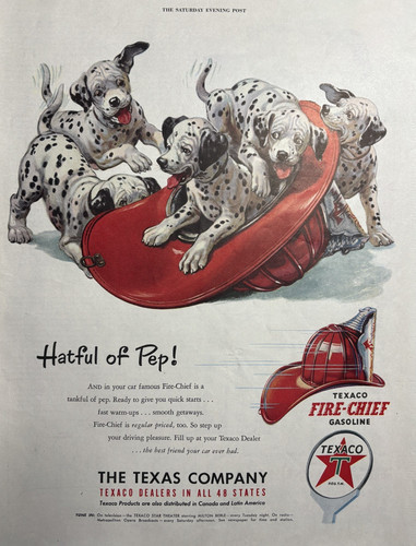 1951 Texaco Fire Chief Gasoline Hatful Full Pep Dalmatians Vintage ...