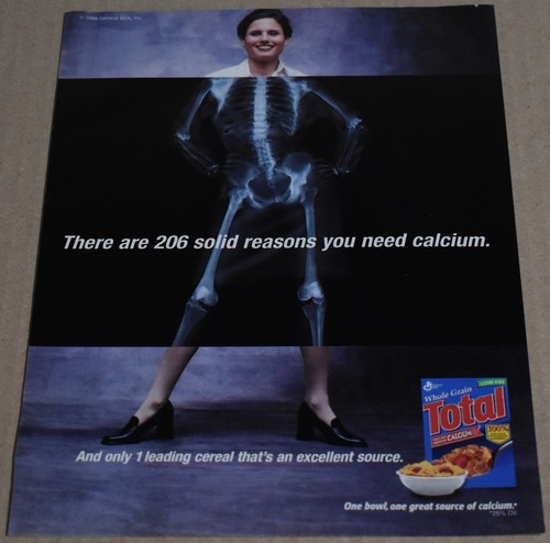 1998 Print Ad Total Cereal Lady X-ray heels Calcium Brunette Pinup girl ...