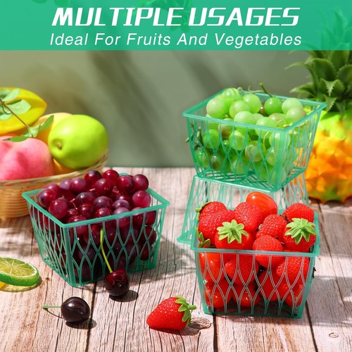 100 Pcs Pint Size Plastic Berry Baskets Boxes Green Strawberry Basket ...