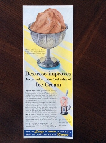 1942 vintage original color ad Dextrose Enriched Ice Cream | eBay
