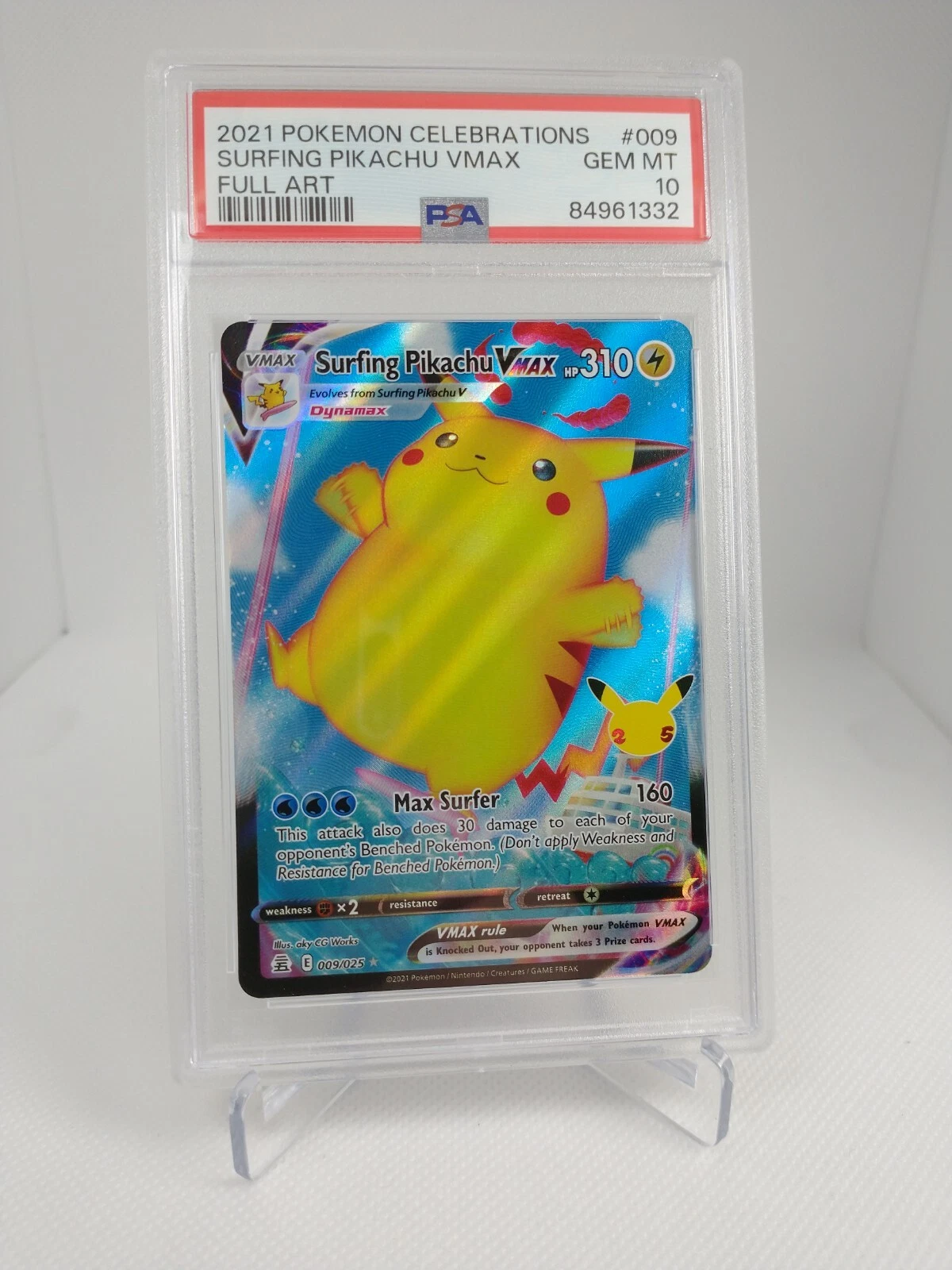 Surfing Pikachu VMAX 2021 Celebrations #009/025 Holo PSA 10 Price Guide ...