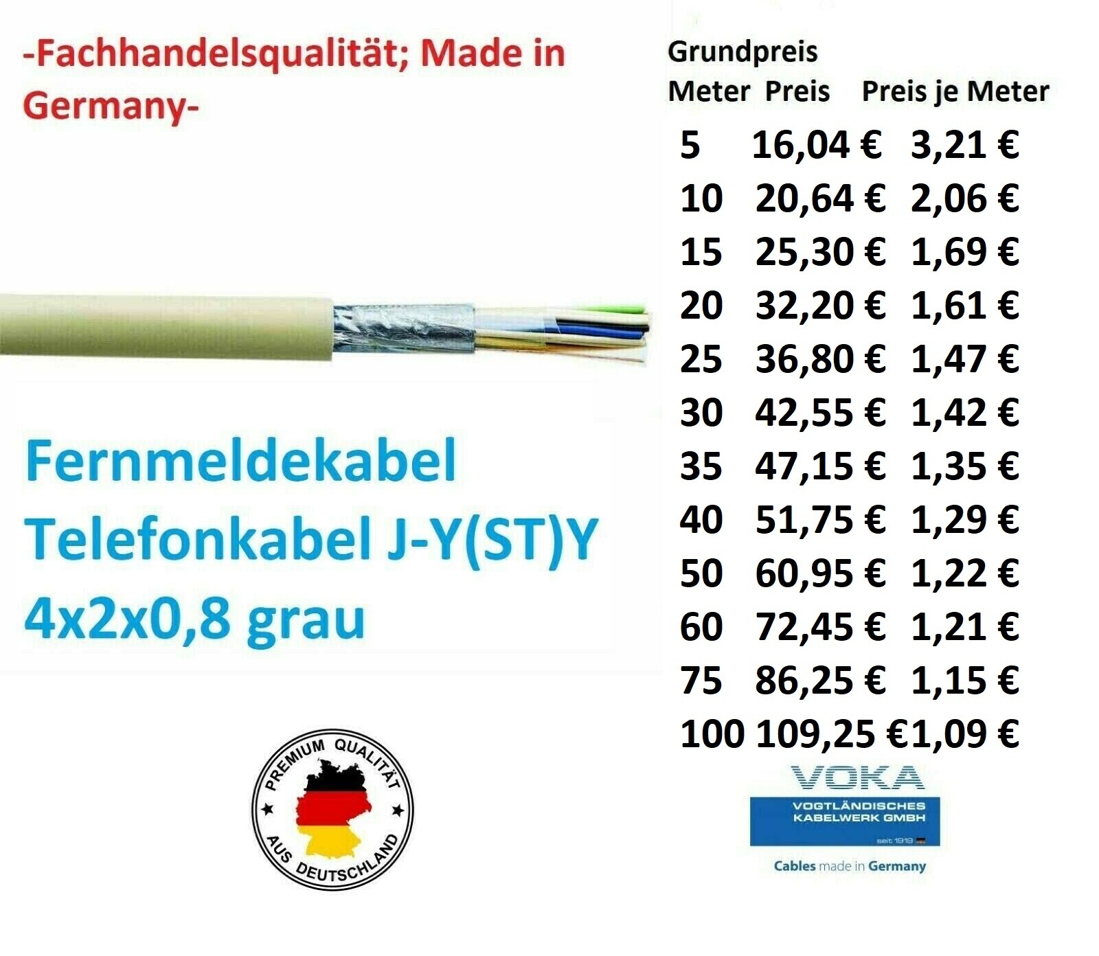 10m J-Y(St)Y 2x2x0,8 Telefonleitung Klingelleitung Fernmeldeleitung | eBay