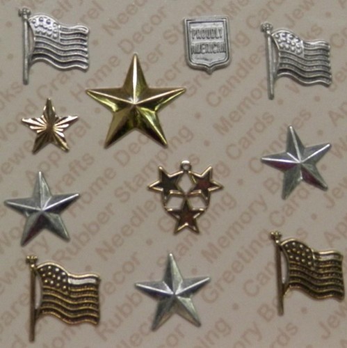 92403 Gold/Silver Plated.Asst. Flags & Stars Findings / Blister Card x ...