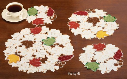 Embroidered Fall Autumn Leaf Doilies - Set of 4 | eBay