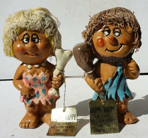Caveman Cavewoman Figurines Enesco Bone Clubs Hang Tags Label Composite ...