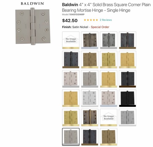 Baldwin Solid Brass Sq Corner Plain Bearing Mortise Hinge 4" x 4" 1040.150.INRP | eBay