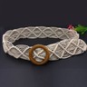 Women Beige White Brown Knited Braided Fabric Fashion Belt Round Wood ...