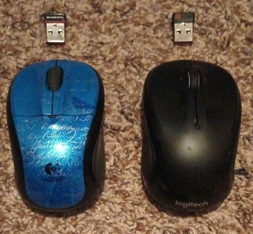 Lot of 2 Logitech Wireless Optical Mice Blue M305 & Black M325 wdongles ...