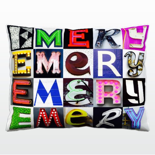 Personalized Pillow featuring the name EMERY in photos of sign letters ...