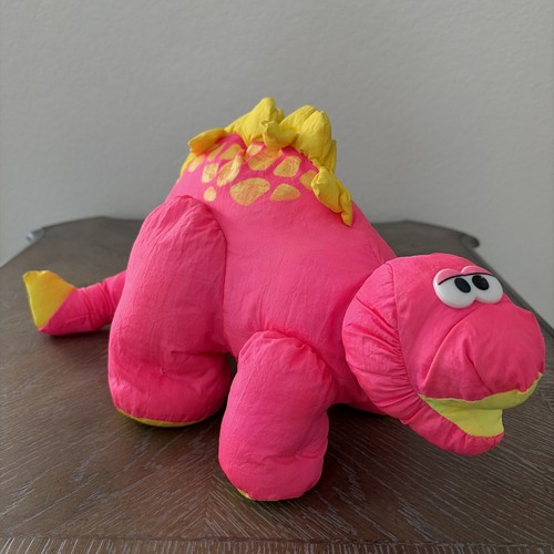 Working Vintage 92 Fisher Price DINO-ROAR Brontosaurus Pink Nylon Puff ...
