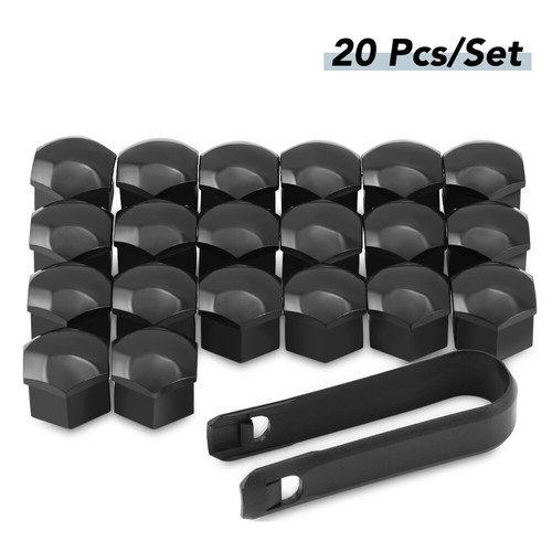 20PCS 17mm Wheel Lug Nut Bolt Center Cover Black Caps Bolt Rims & Clip ...