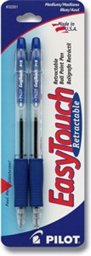 Pilot EasyTouch Retrac Ball Pen Med Point 1.0mm Grip 2/Pk BLU Office ...