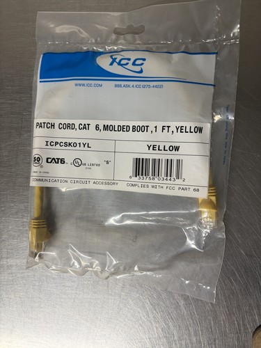 Lot of 12 - ICC 1ft, Yellow, Cat6 Molded Boot Patch Cord ICPCSK01YL | eBay