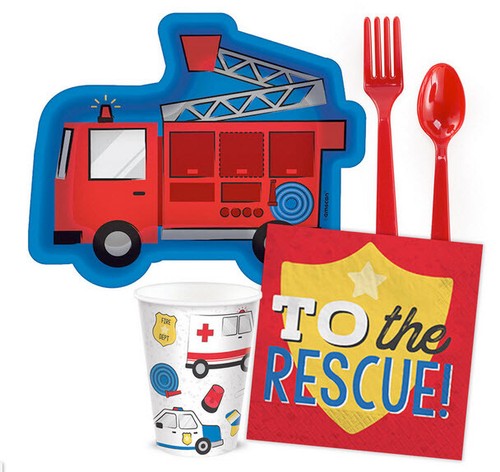 FIRST RESPONDERS Birthday Party Kit for 8 guests Plates Napkins Cups ...