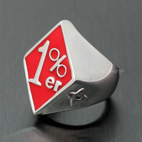Men 1%er Outlaw Motor Biker One Percenter Ring Red Enamel Punk ...