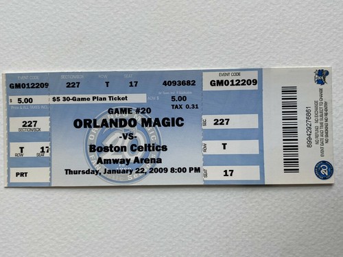 2009 Boston Celtics at Orlando Magic BO Ticket 1/22/09 | eBay