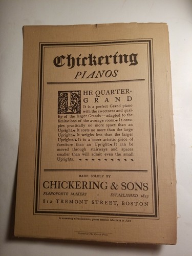 1905 print ad-The Quarter Grand made solely by Chickering & Sons ...