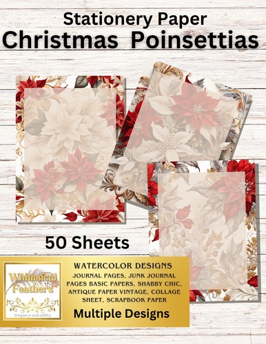 Christmas Poinsettias - Watercolor Design - Writing Papers 50 Sheets | eBay