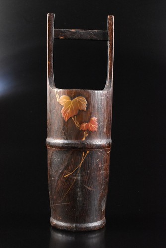 F7514: Japanese Wooden Lacquer ware Flower gold lacquer pattern Tab ...