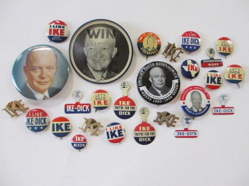 Dwight Eisenhower Political Item Collection-26 Original Buttons/Jewelry ...