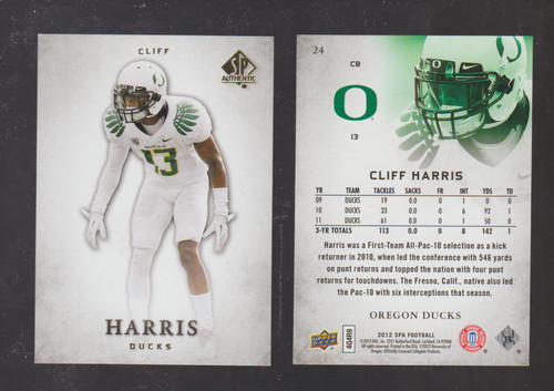 2012 Upper Deck SP Authentic #24 Cliff Harris rookie card, Oregon Ducks ...