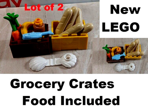 New LEGO Food Box Wood Crate Lot of 2 Bread Fruit Gourd Clam Fish ...