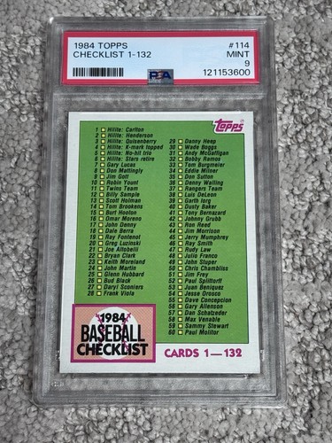 PSA 9 BASEBALL CARD 1984 TOPPS CHECKLIST 1 - 132 | eBay