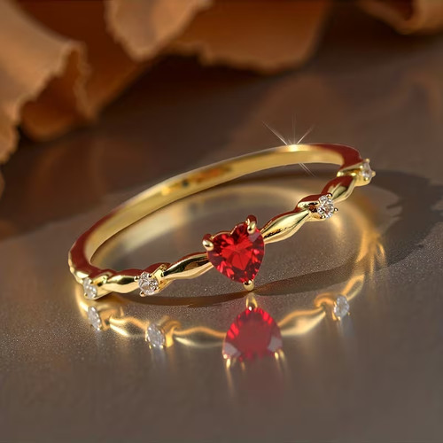 18K Gold Plated Exquisite Shiny Love Heart Shape Ring Jewelry Women ...