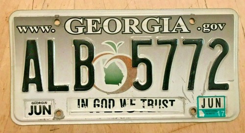 GEORGIA GRAPHIC PEACH AUTO LICENSE PLATE " ALB 5772 " GA IN GOD WE ...
