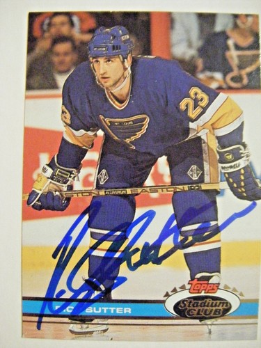 RICH SUTTER signed BLUES 1991-92 Topps Stadium Club hockey card AUTO ...