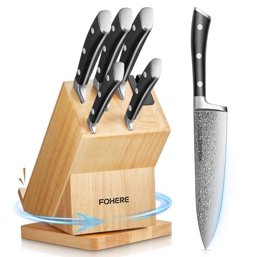 Knife Set, Knife Block Set With Phone Holder, 360° Rotatable Kitchen ...