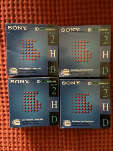 Factory-Sealed Four 10 Packs Sony 2HD Floppy Diskettes IBM Formatted 3. ...