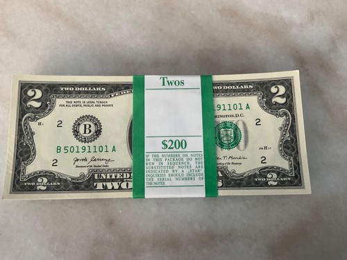 TWO HUNDRED DOLLAR BILL PACK GREAT NUMBERS SEQ UNC B50191101 MINT NY 4 ...