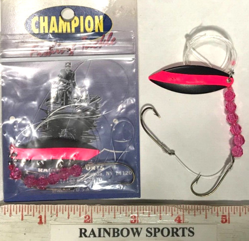 2 CHAMPION WORM HARNESS #4 WILLOW LEAF PAINTED BLACK/FL. PINK STP 1 ...
