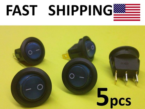 5x Round Switch SW - AC or DC - 12v 10v 6v 3v DC - 250vAC 6A - 120vAC ...