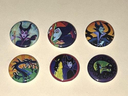 1" SET OF 6 DISNEY VILLAINS MALEFICENT SLEEPING BEAUTY BUTTON PINS ...